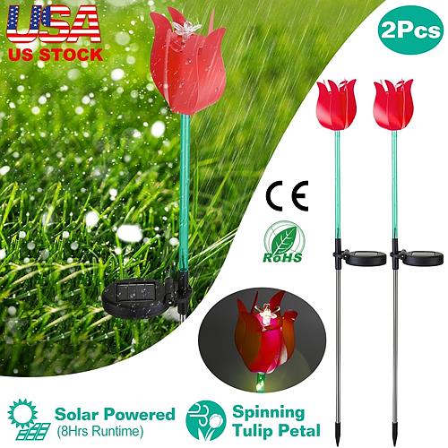 2pcs Solar Powered Tulip Garden Light Wind Mill Waterproof Landscape ...